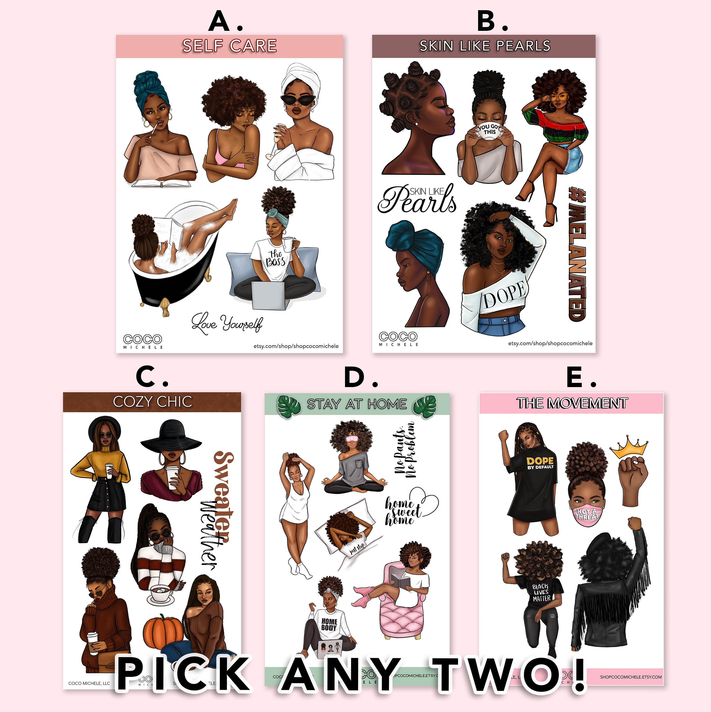 Pick Any Two Black Girl Planner Stickers African American Coco Michele