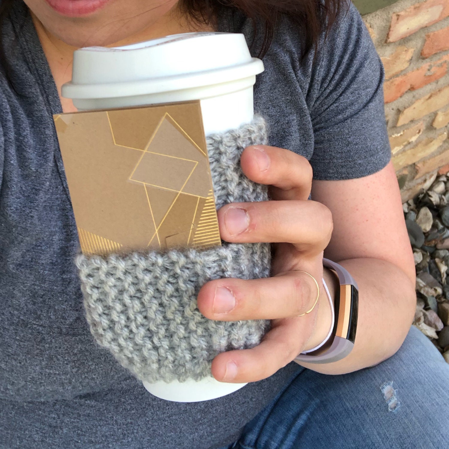 Knit Pocket Cup Cozy Pattern, Coffee Sleeve Knitting Pattern Gift Card ...