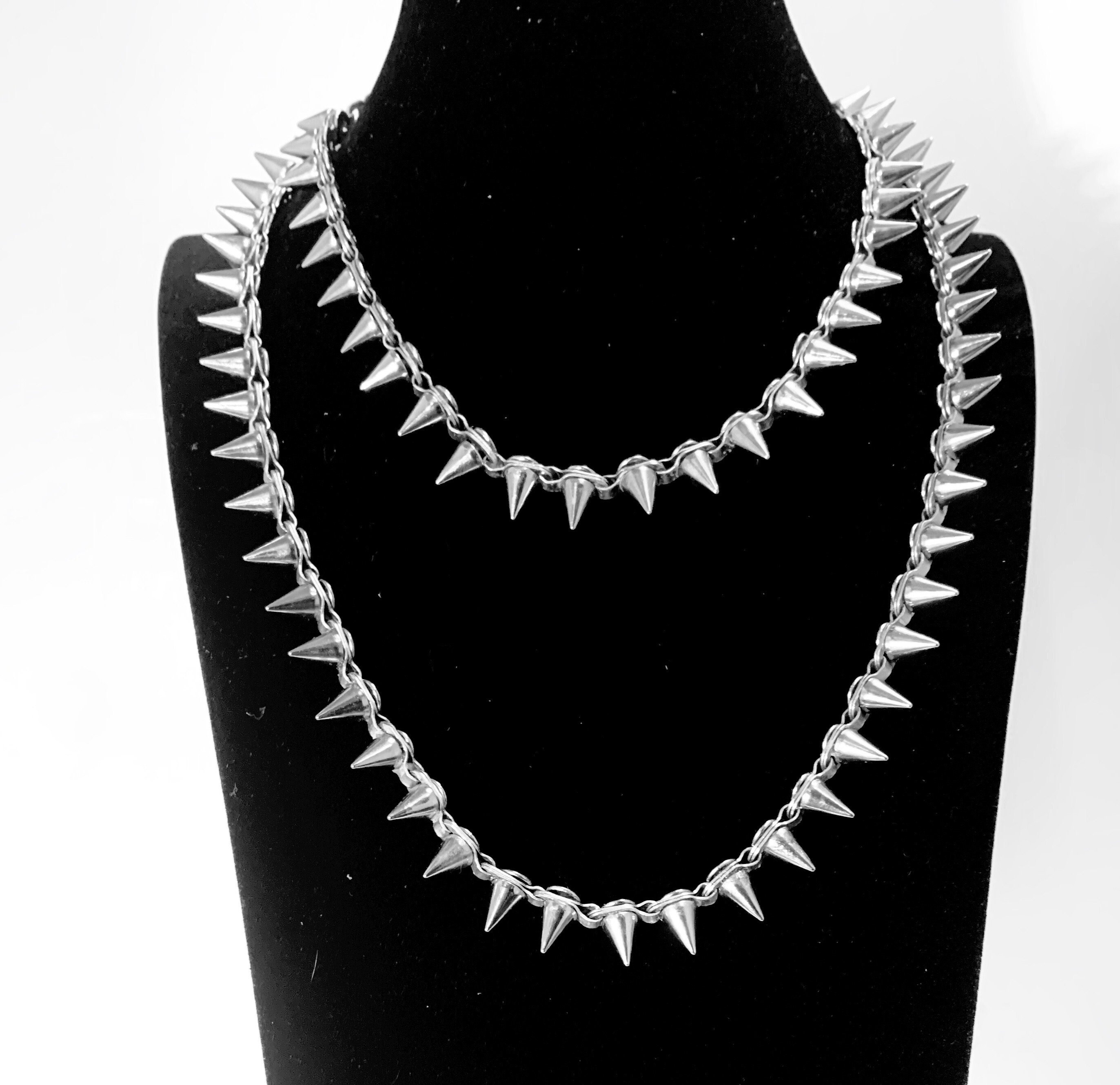 Long Silver Spiked Necklace Spiked Chain Necklace Adjustable - Etsy
