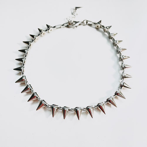 Silver Spike Choker Necklace/ Spike Necklace/ Spikes on Unique - Etsy