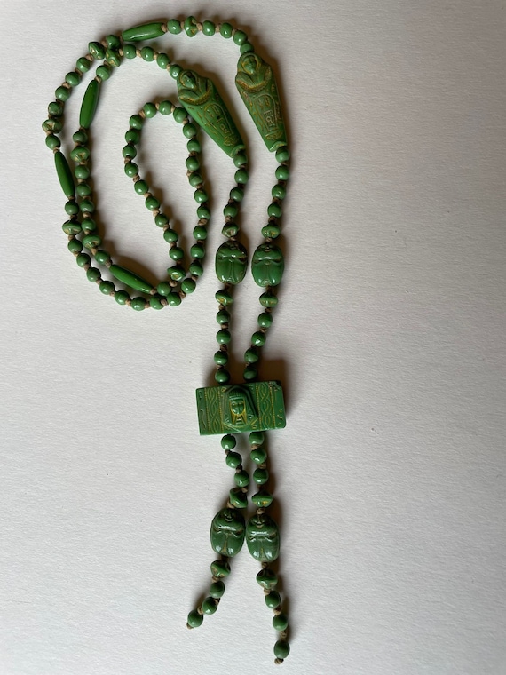 Green glass Neiger Egyptian revival art deco necklace - Gem