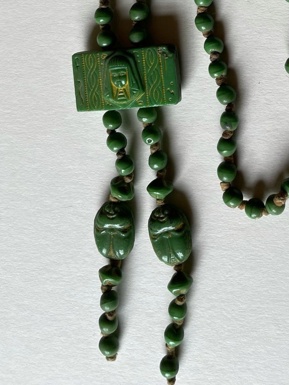 Green glass Neiger Egyptian revival art deco necklace - Gem