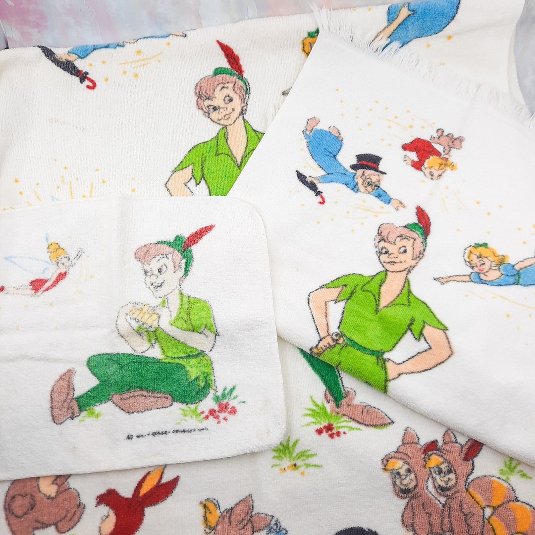 Set of 3 1970s Towels Disney Peter Pan Vintage Velour Bath Set Fringe ...