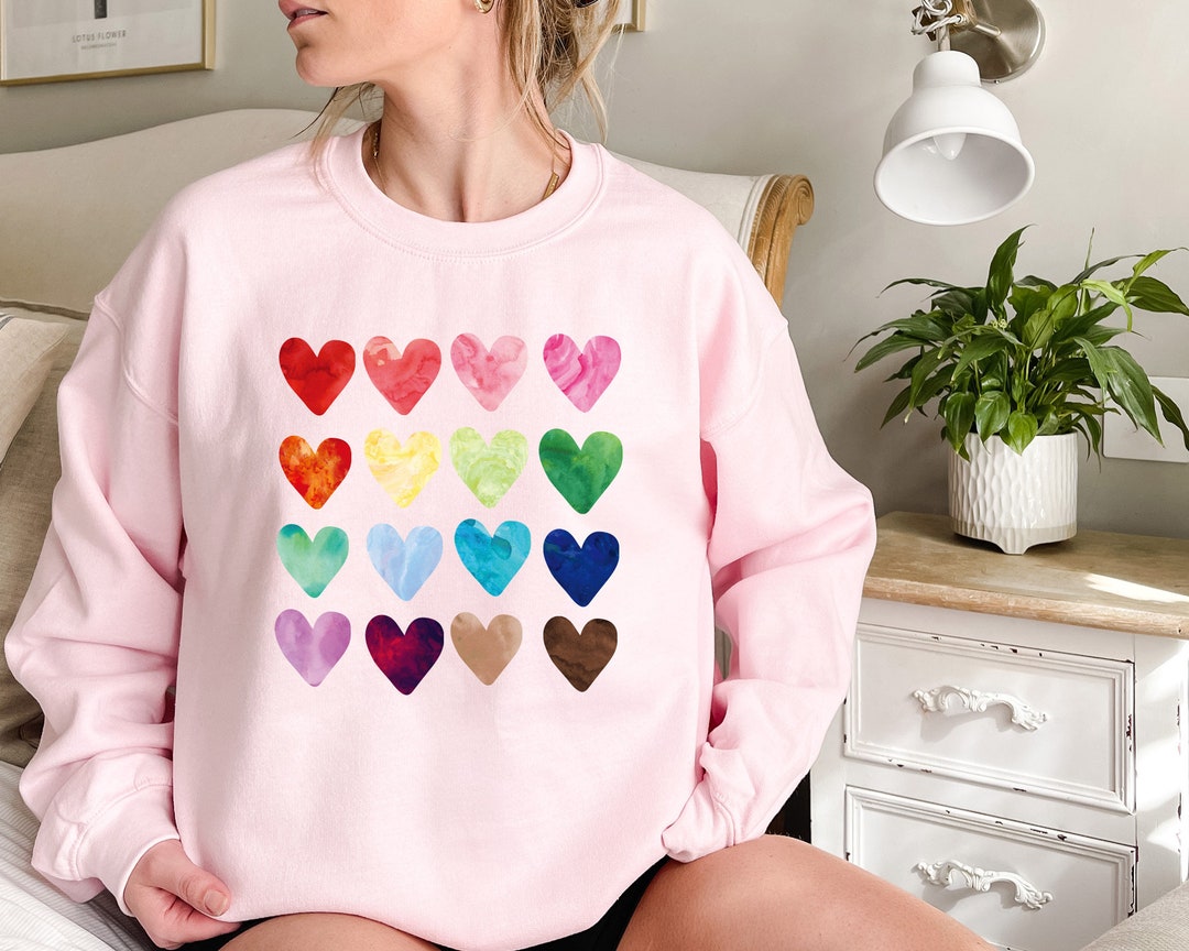 Watercolor Hearts Sweatshirt , Rainbow Hearts Sweatshirt,rainbow Heart ...