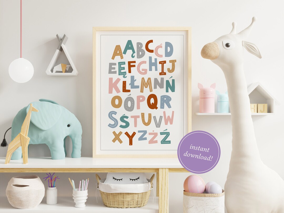 Polish Alphabet Poster, Nursery Wall Art, Alfabet Polski ABC Letters ...