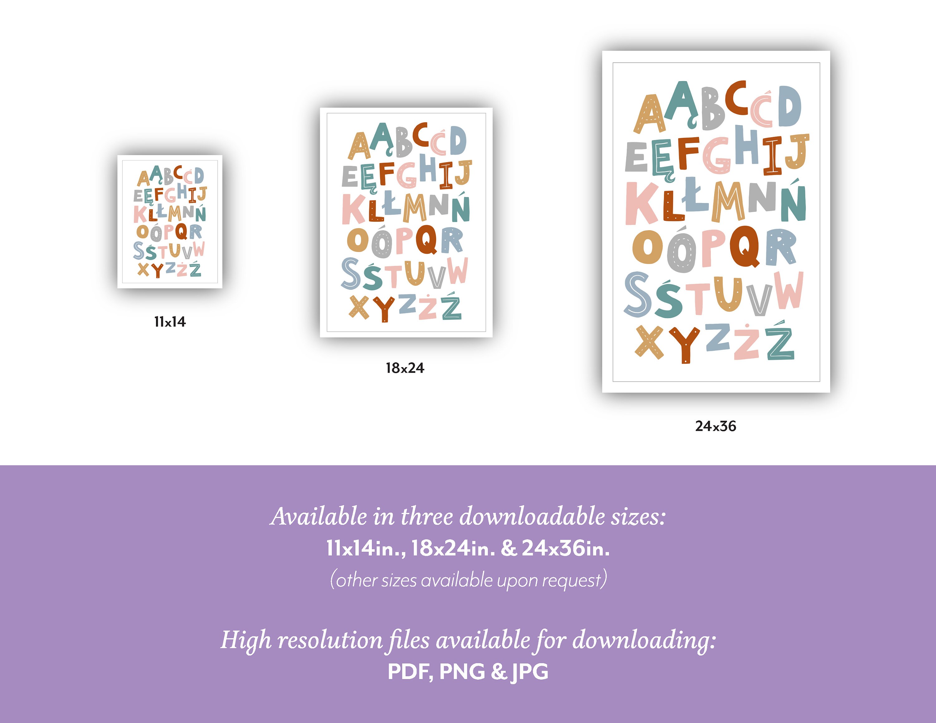 Polish Alphabet Poster, Nursery Wall Art, Alfabet Polski ABC Letters ...