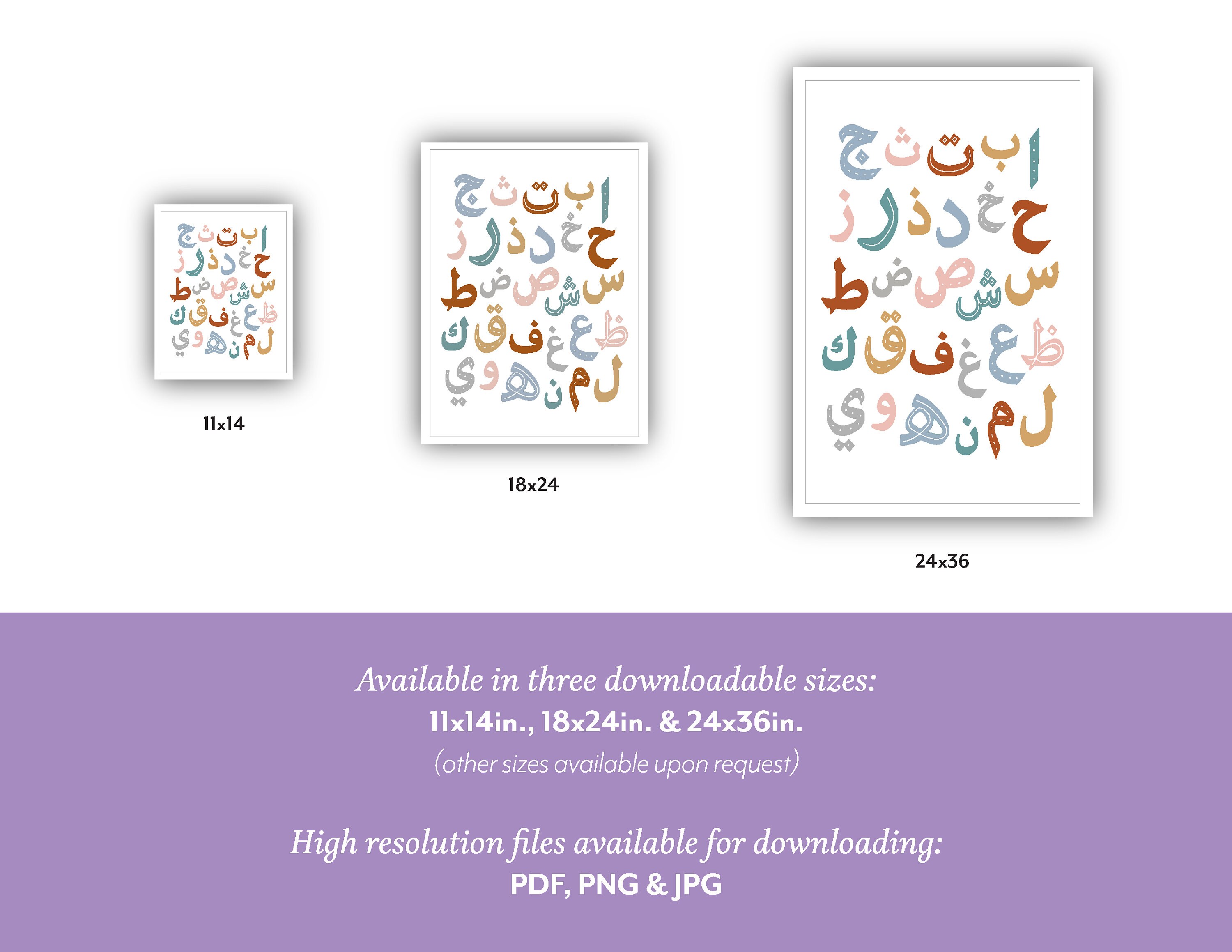 Arabic Alphabet Poster, Nursery Wall Art, Al-abjadiyah ABC Letters ...