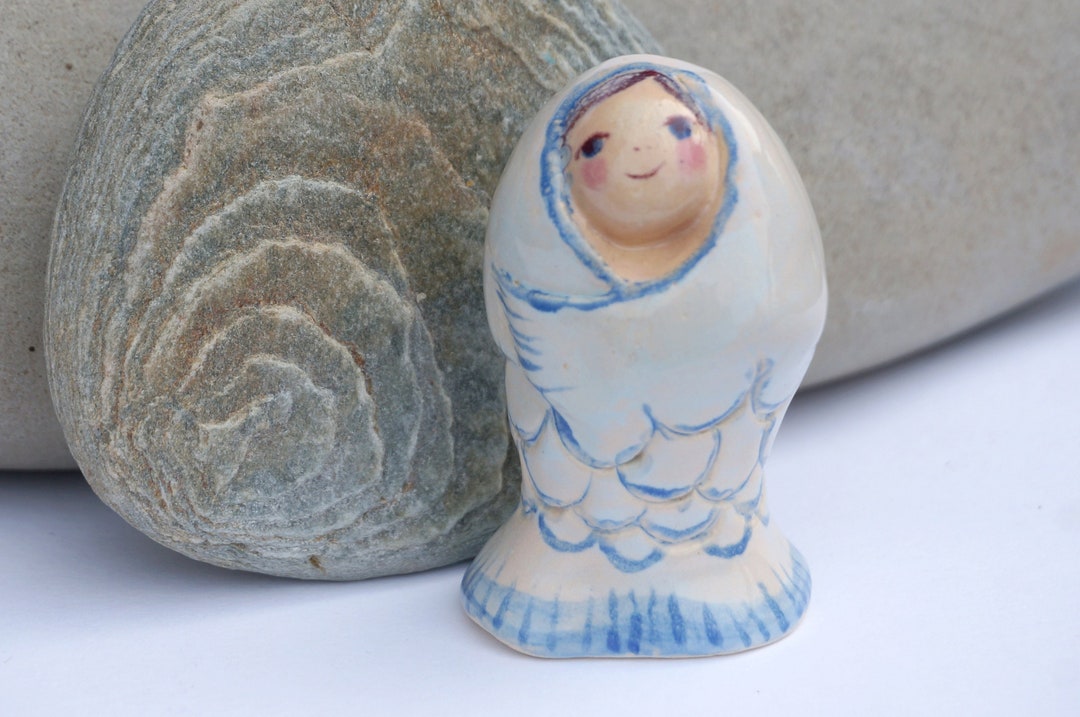 Little Pottery Mermaid Pretty Ceramic Figure Fish Girl Kokeshi to Play ...