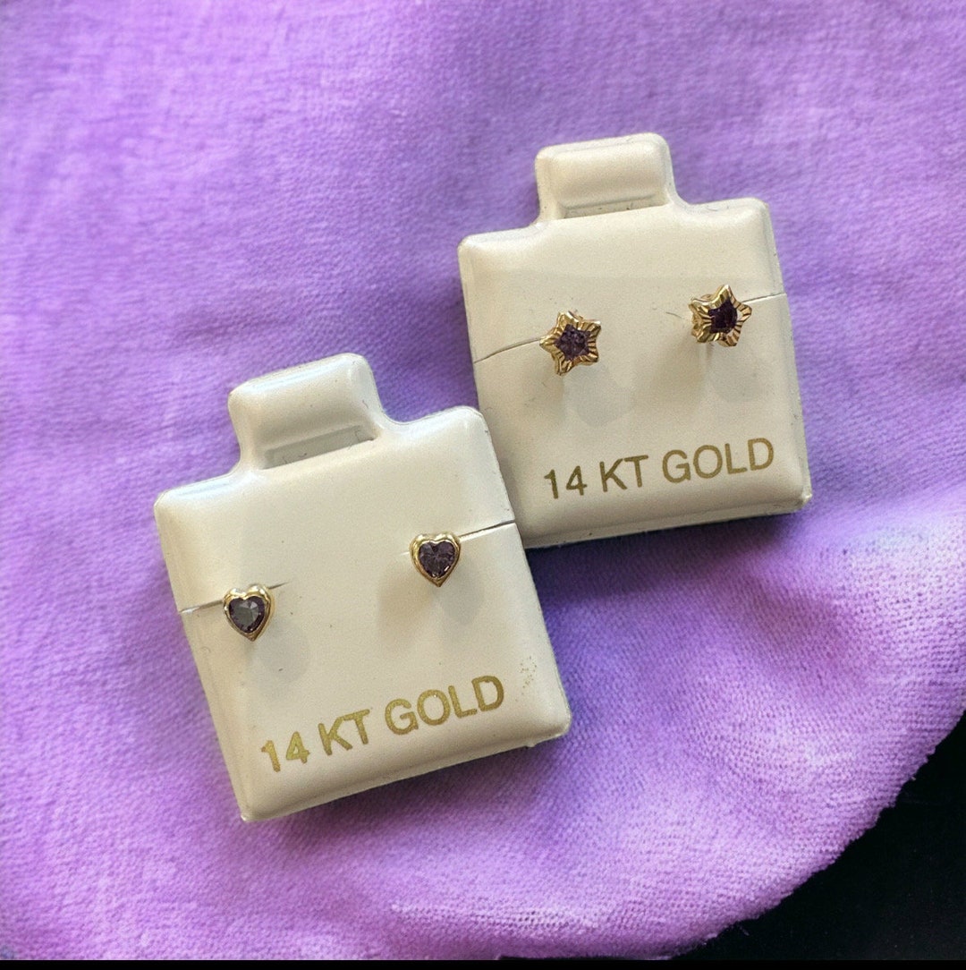 14k Gold Mini Purple Stone Stars Heart Earrings - Etsy