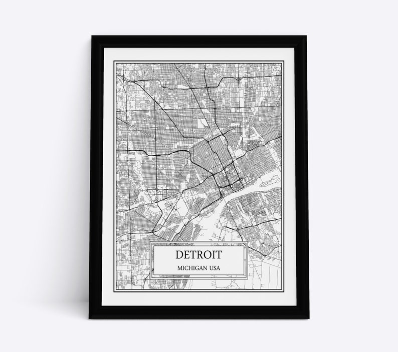 Detroit City Map Detailed Detroit Map Detroit Wall Art Detroit Print ...