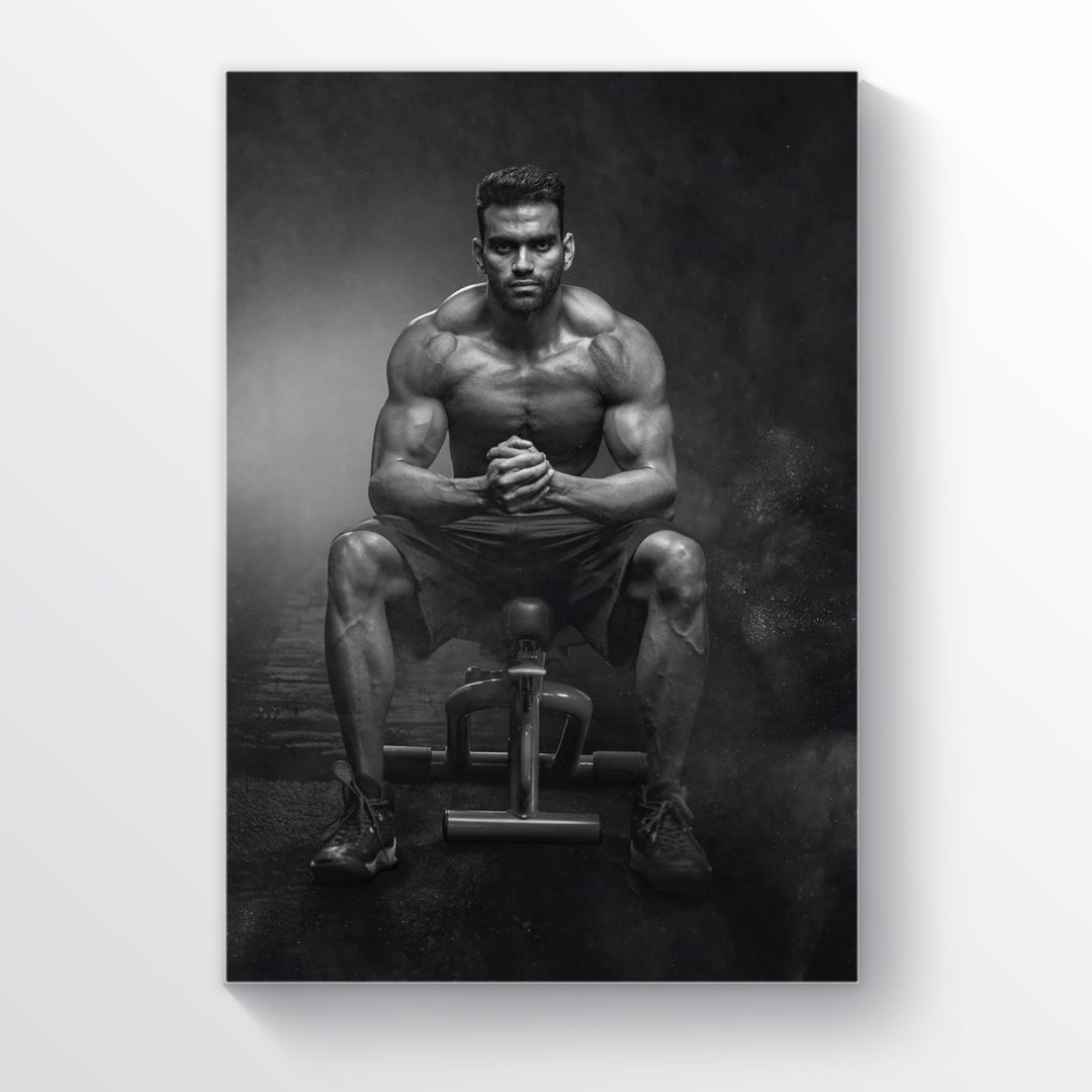 Athlète noir et blanc affiche, Bodybuilder photo, Culturisme Wall Art ...