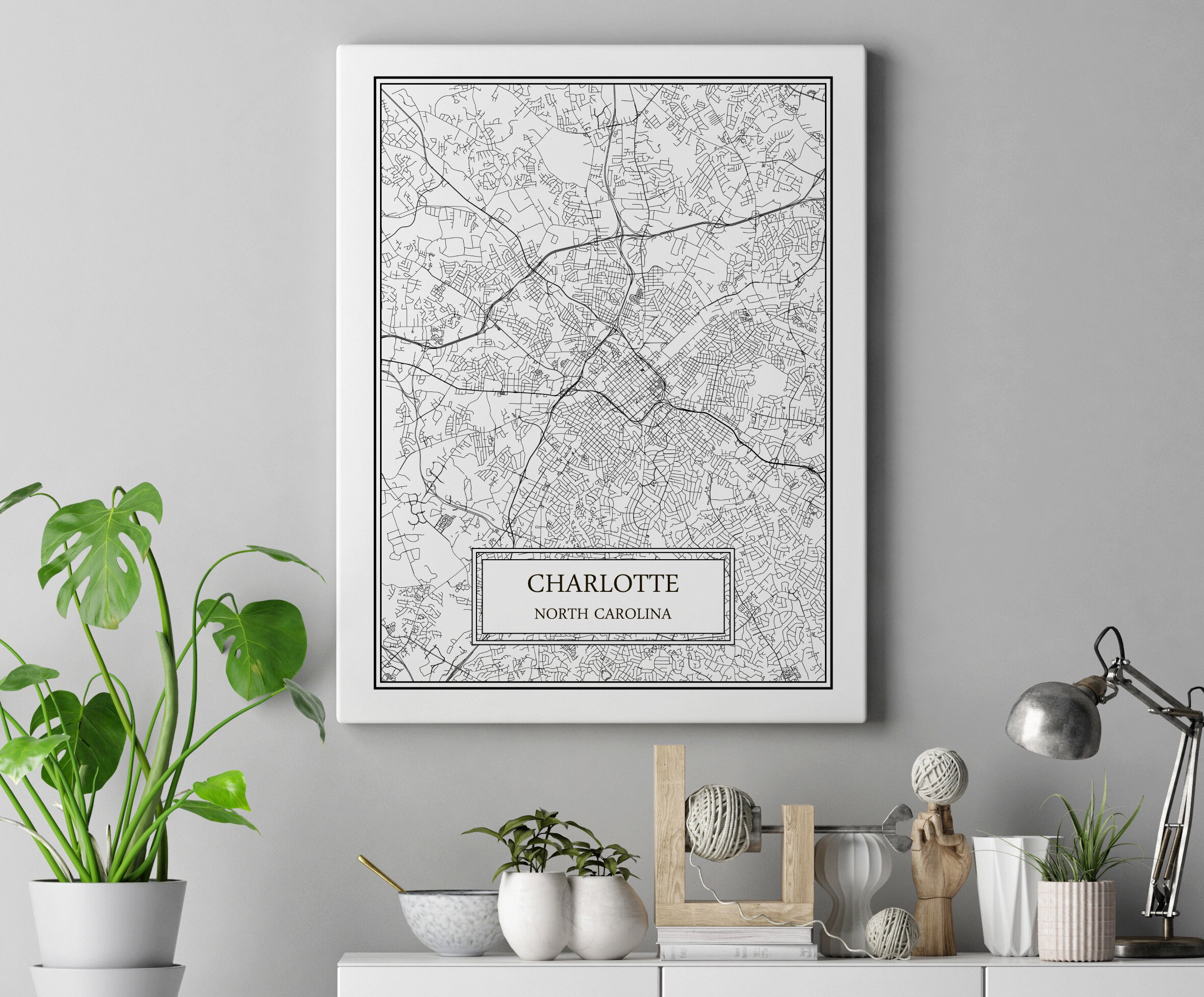 Charlotte City Map Detailed Charlotte Map Charlotte Wall Art Charlotte ...