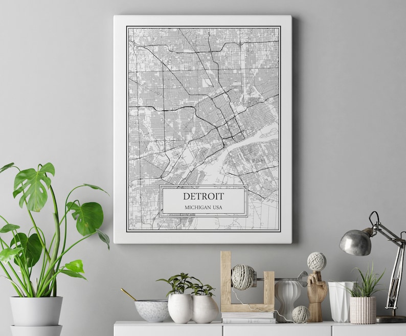 Detroit City Map Detailed Detroit Map Detroit Wall Art Detroit Print ...