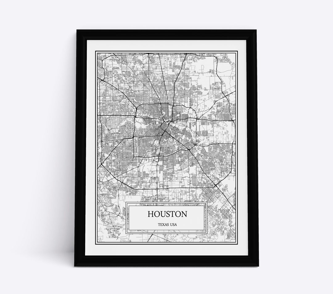 Houston City Map Detailed Houston Map Houston Wall Art Houston Print ...
