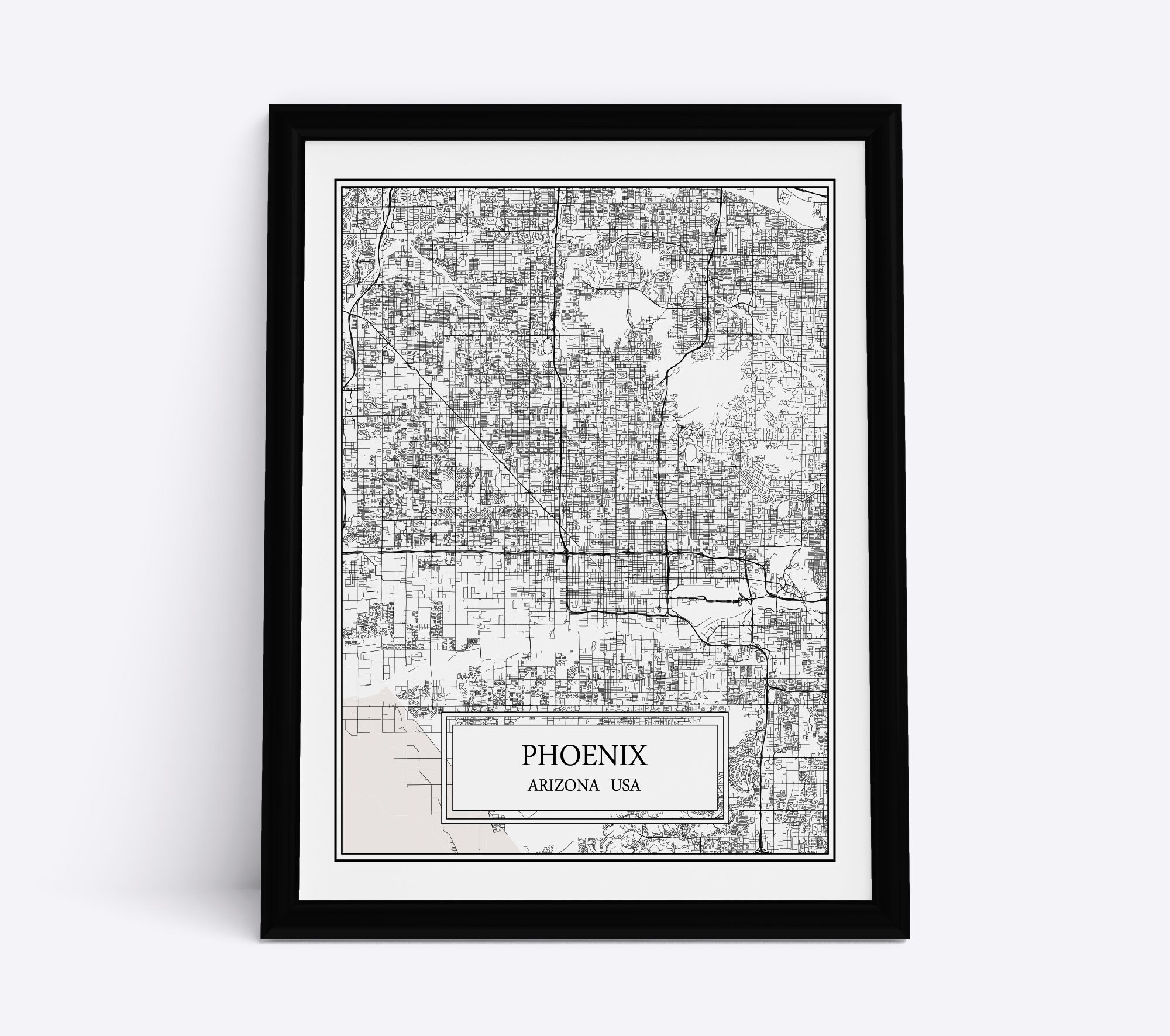 Phoenix City Map Detailed Phoenix Map Phoenix Wall Art Phoenix Print ...
