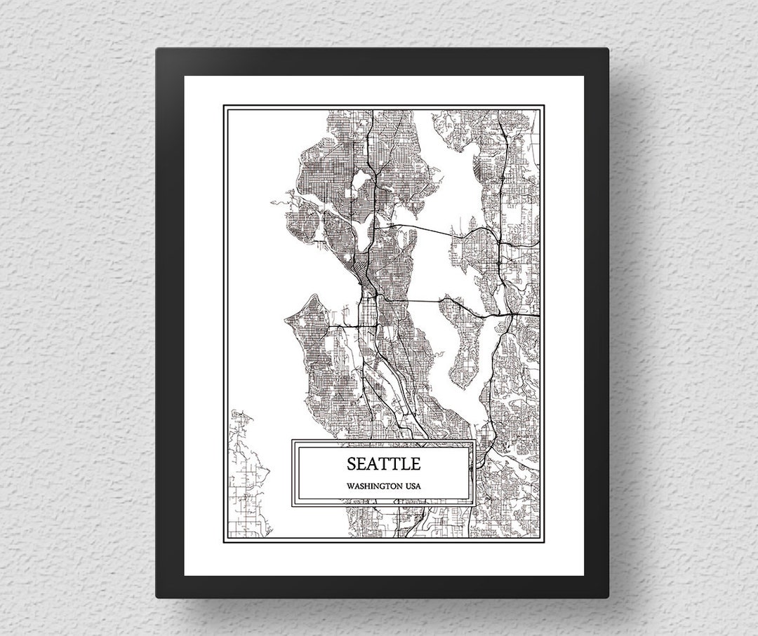 Seattle City Map Detailed Seattle Map Seattle Wall Art Seattle Print ...