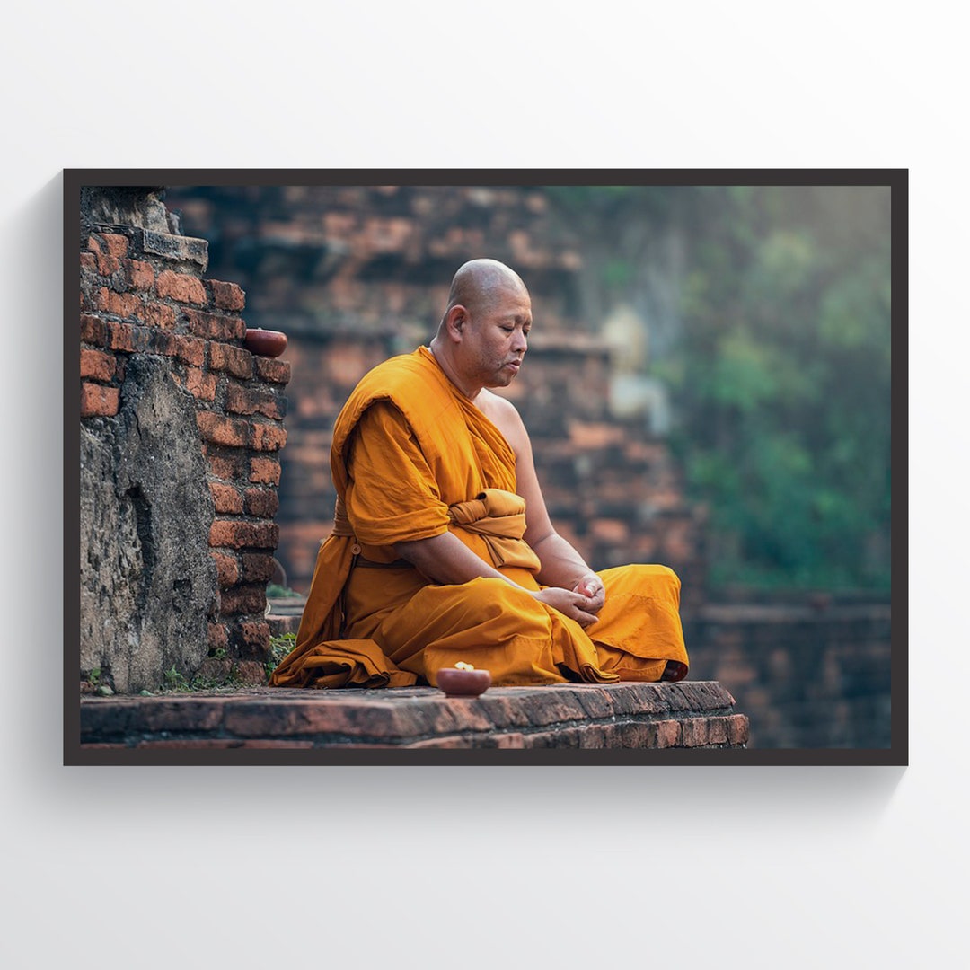 Buddhist Monk Poster, Meditation Zen Buddhism Wall Decor Buddhist Gift ...