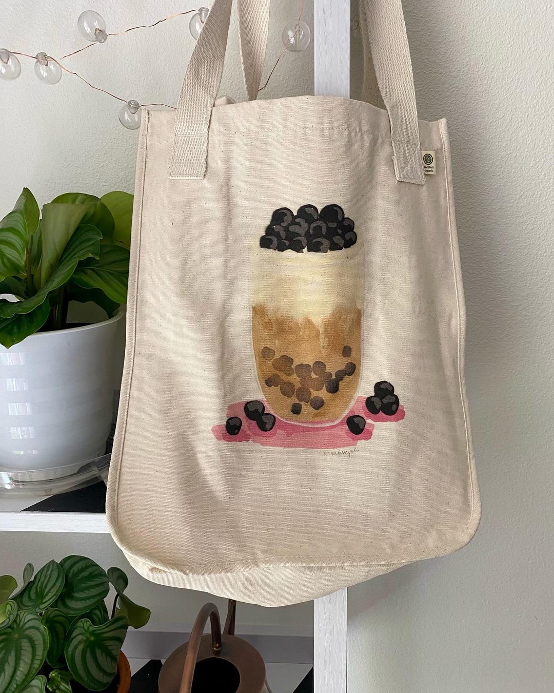 Classic Boba Milk Tea - Organic Canvas Tote | Eco-friendly, Reusable ...