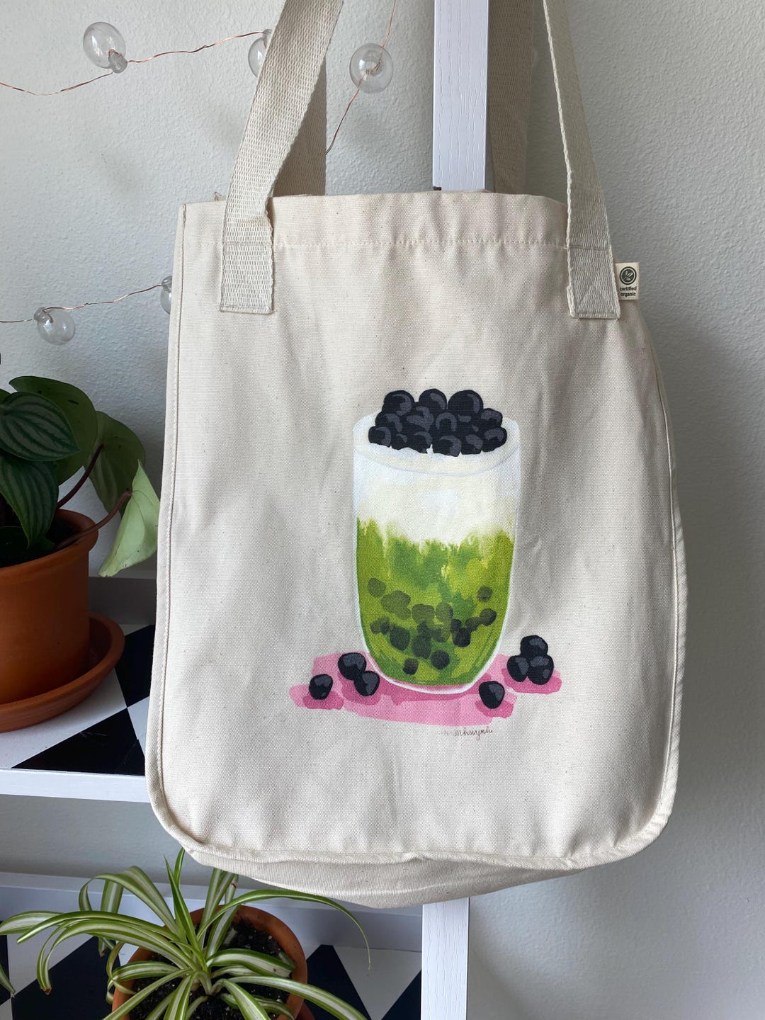 Matcha Boba Milk Tea - Organic Canvas Tote Bag | Eco-friendly Reusable ...