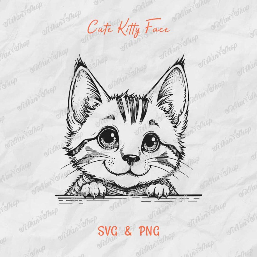 Cute Kitty Face, Outline, Hand-drawn, Vector Design, SVG, PNG Clipart ...