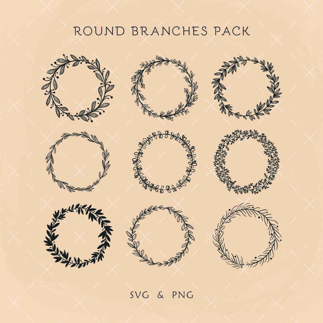 Round Branches Set, Floral Wreath, SVG Circle Frames, Monogram ...