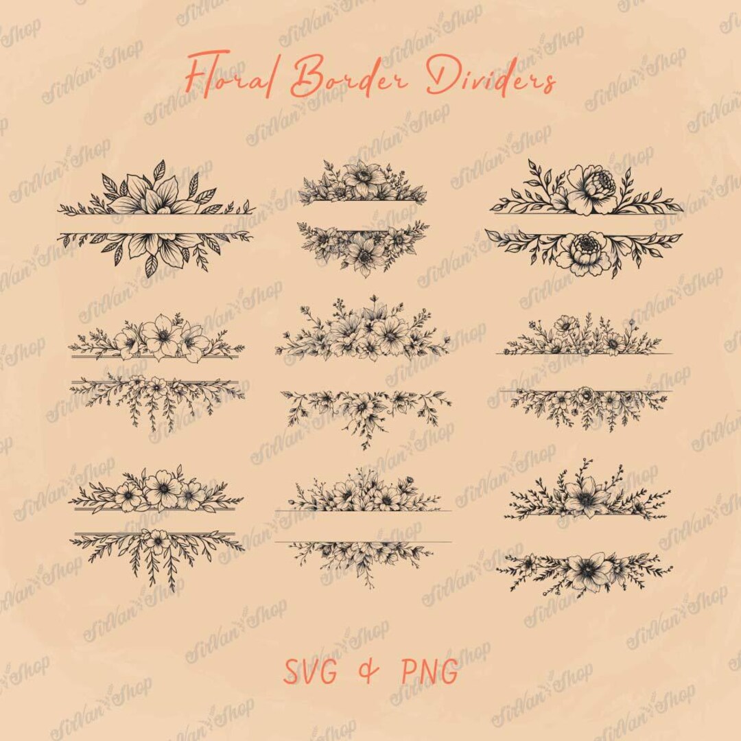 Floral Border Dividers, Floral Frames Pack, Hand-drawn Style, Wedding ...