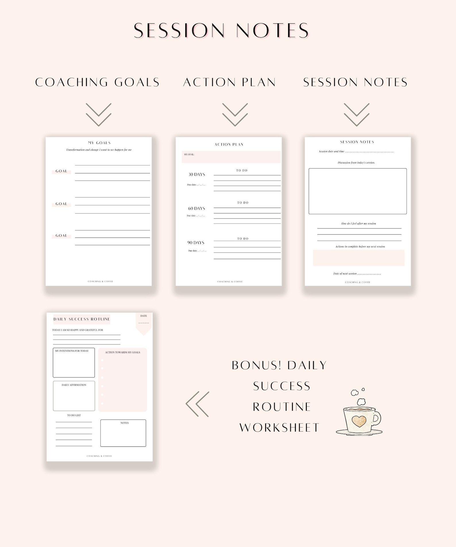 Coaching Session Notes Printable Workbook, Goal Planner, Life Chart ...