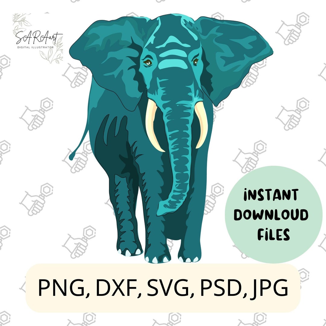 Elephant SVG Cutting Files Retro Turquoise Elephant Png Dxf Psd Jpg - Etsy