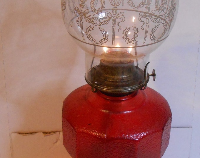 Vintage EARLY AMERICAN Red Ruby Flash HOMESTEADER Oil Lamp P&A Eagle ...