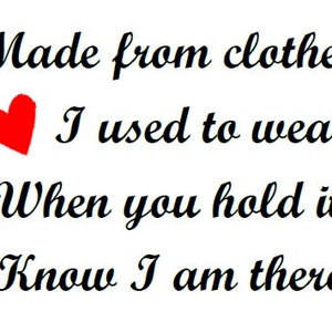 Memory Shirt Quilt Label With Poem - Set of 4 - Small Label Quilt Shirt ...