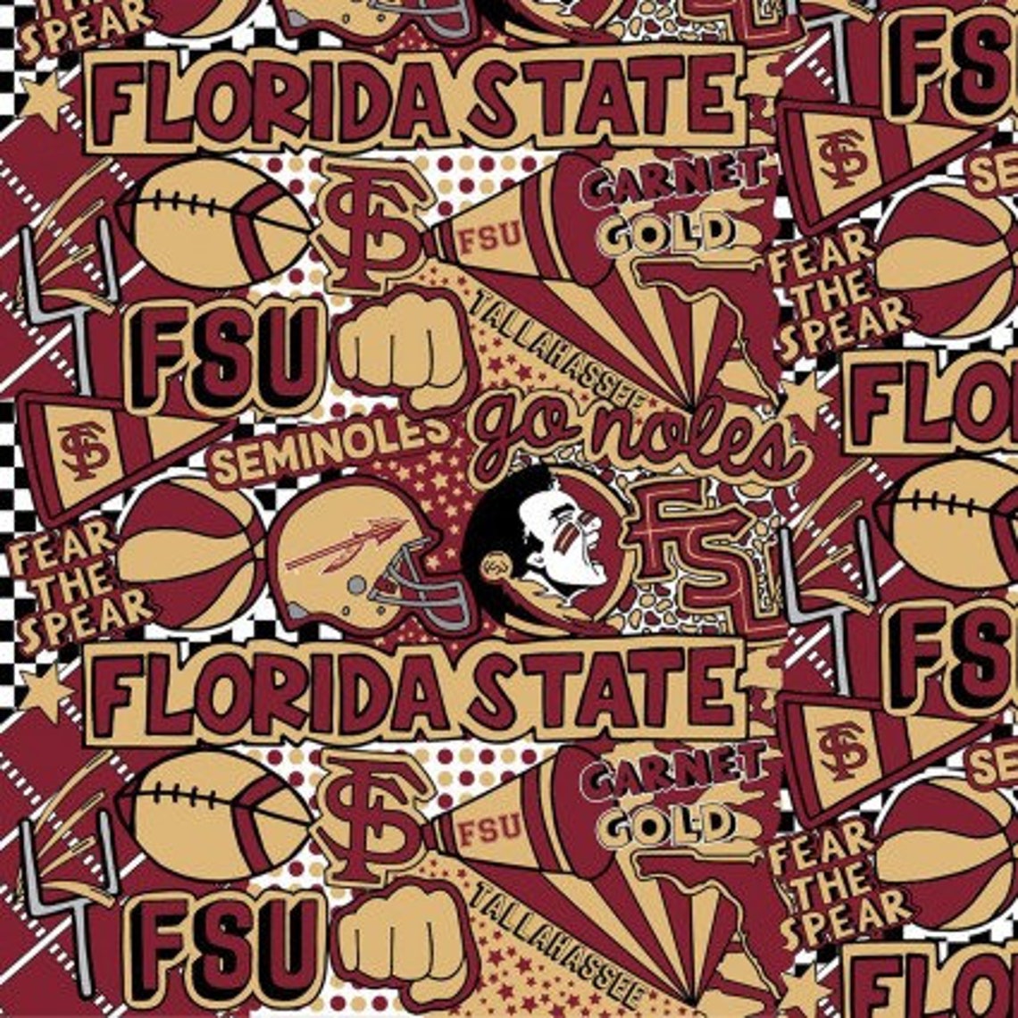 Florida State University Seminoles Garnet/gold Fabric by the | Etsy