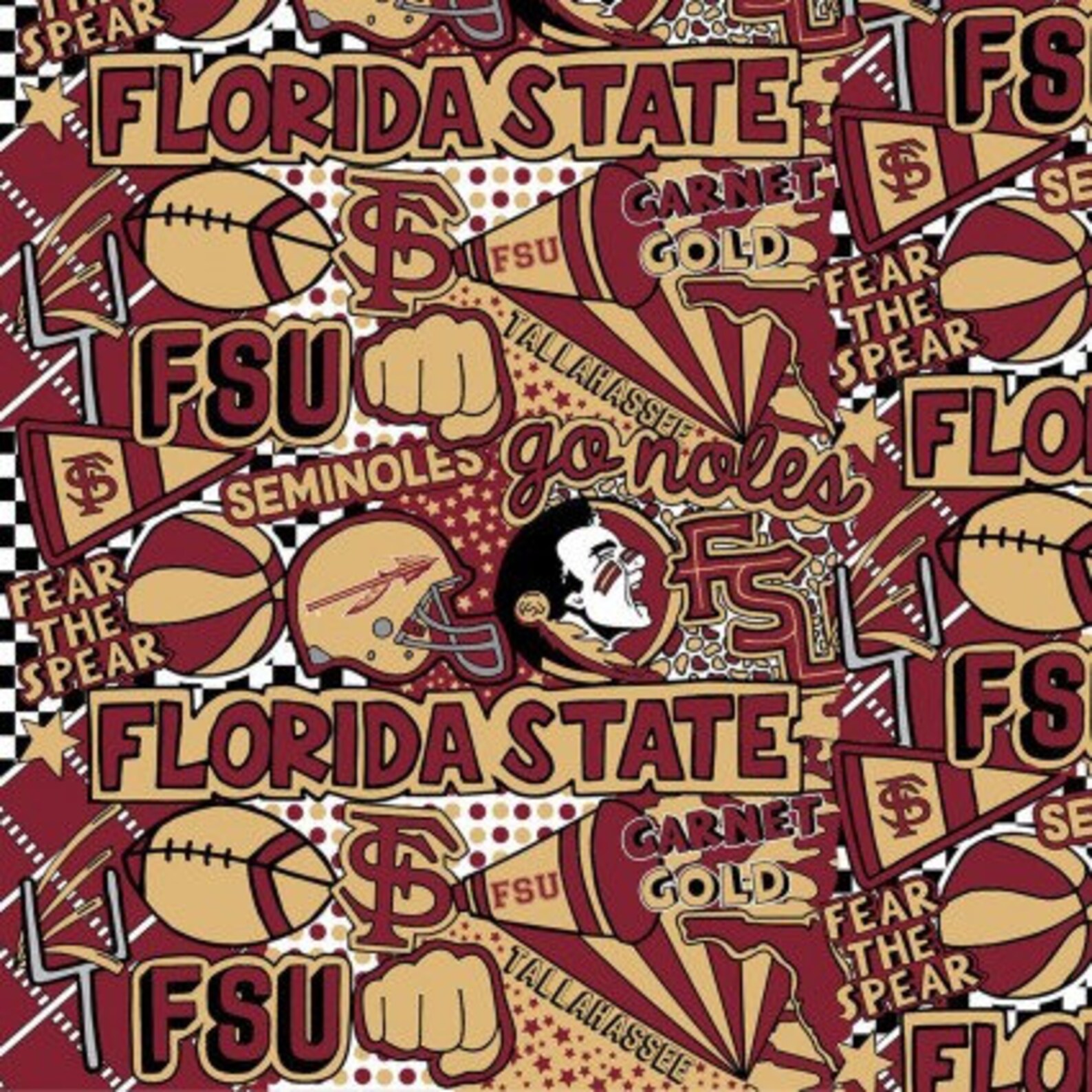 Florida State University Seminoles Garnet/gold | Fabric by the Yard - Etsy