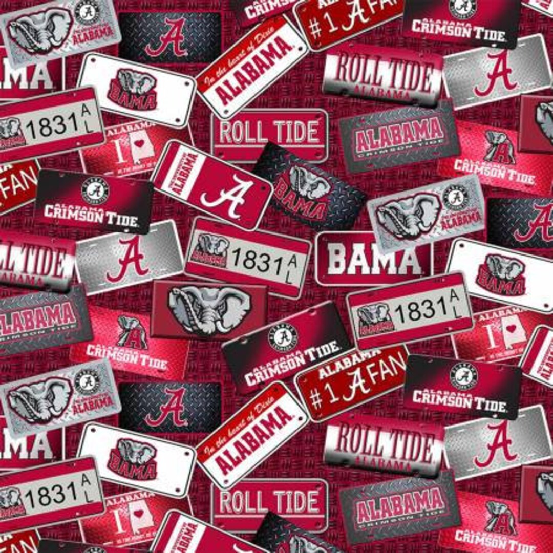 University of Alabama Crimson Tide License Plate Fabric by the Yard - Etsy