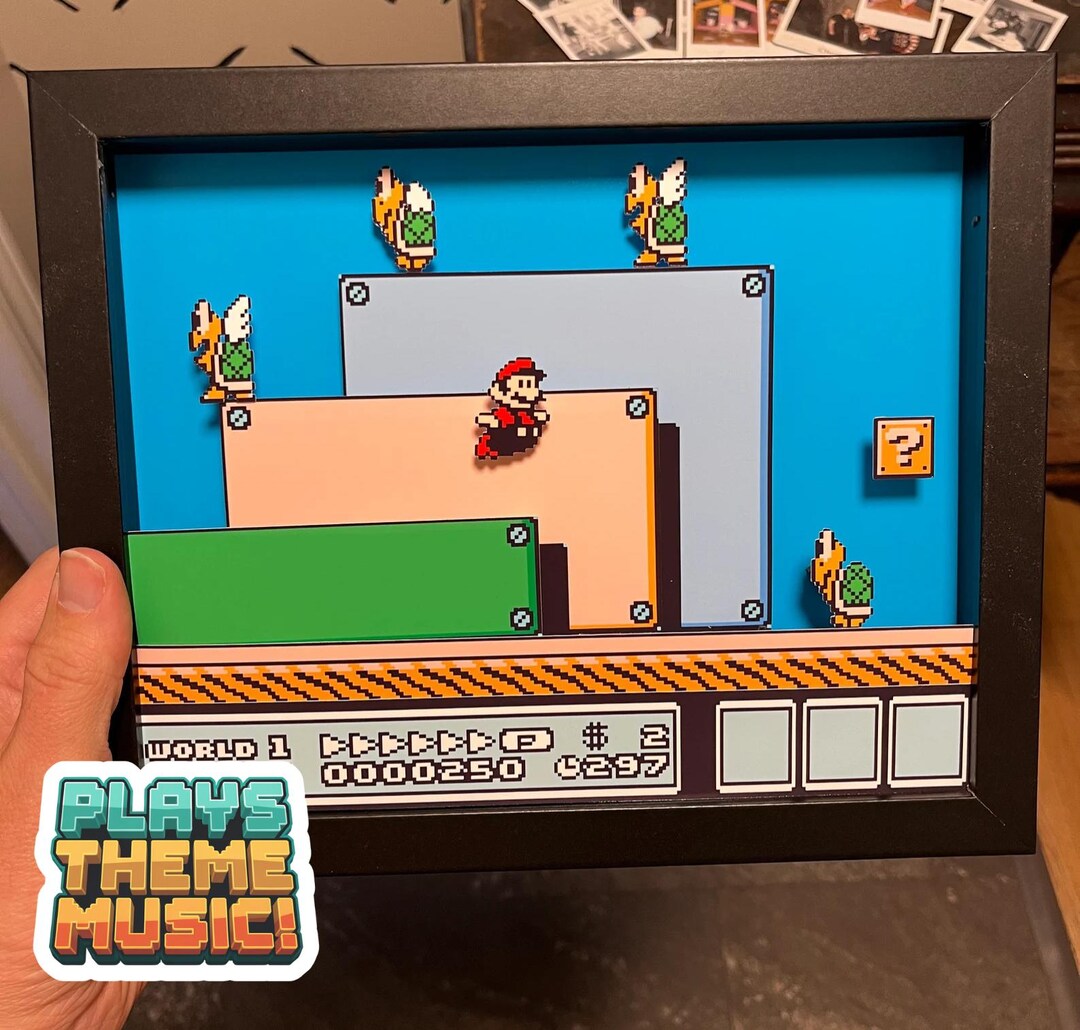 Plays Iconic Mario Theme! Super Mario Bros. 3 Retro Shadow Box | 3D ...