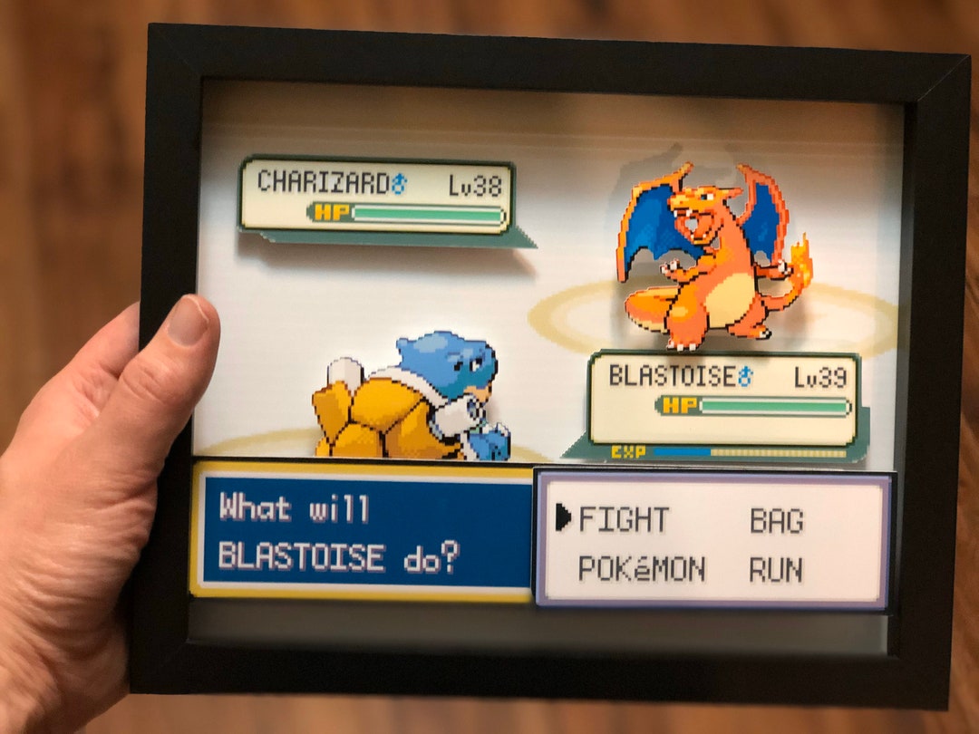 Pokemon Fire Red Shadow Box Blastoise Vs Charizard 8x10 Art Print ...