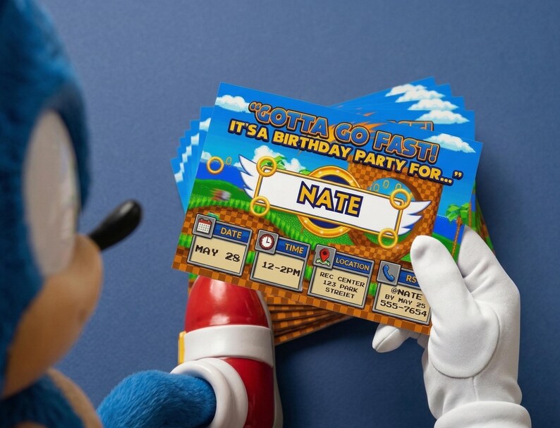 Sonic Inspired Birthday Invitation, Retro Pixel Party Canva Template - Etsy