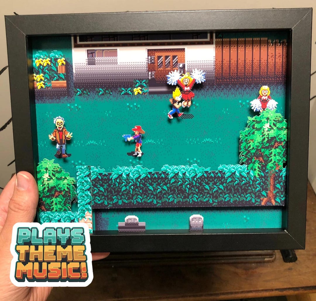 Plays Spooky Game Theme! Zombies Ate My Neighbors Retro Shadow Box | 3D ...