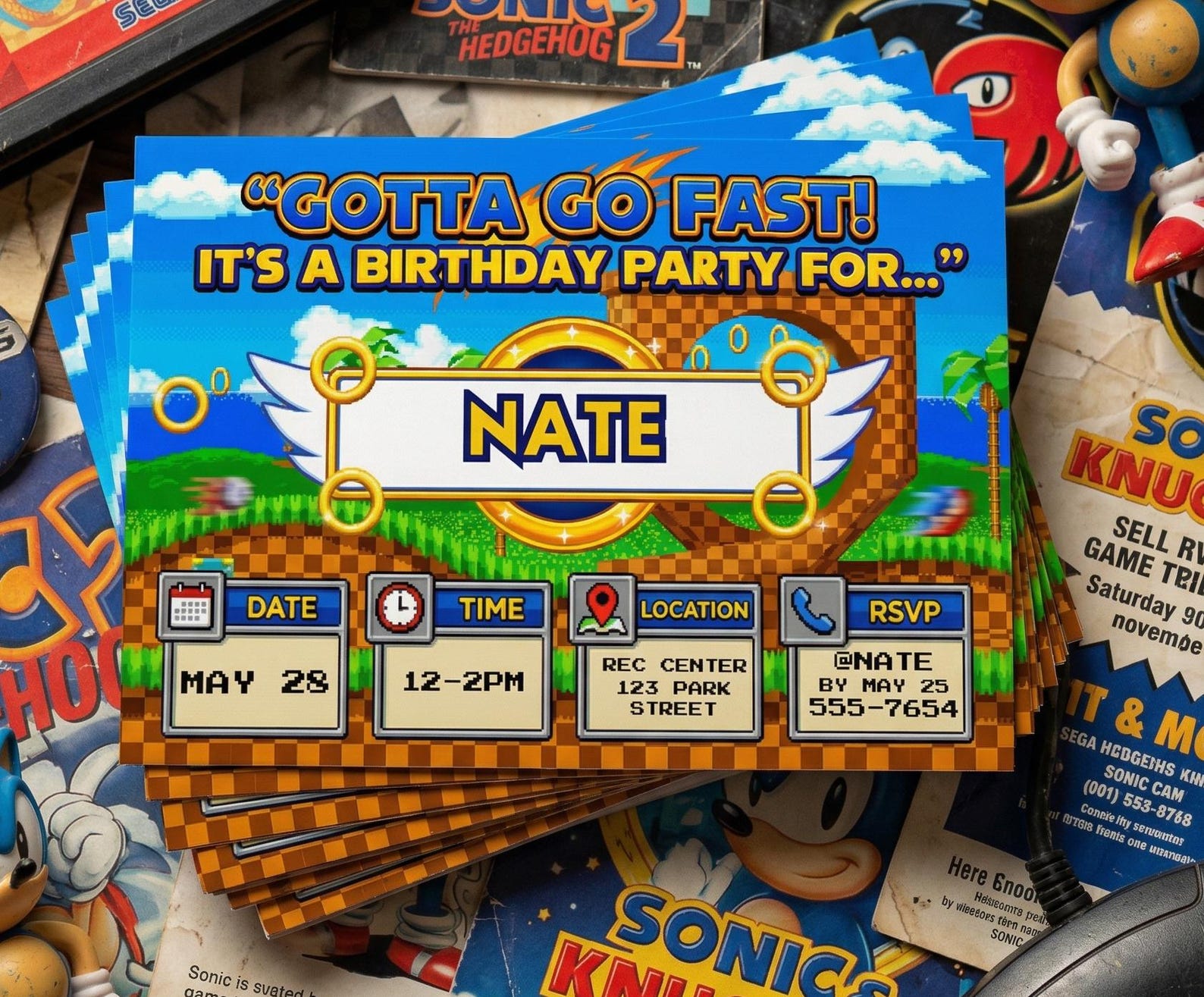 Sonic Inspired Birthday Invitation, Retro Pixel Party Canva Template - Etsy