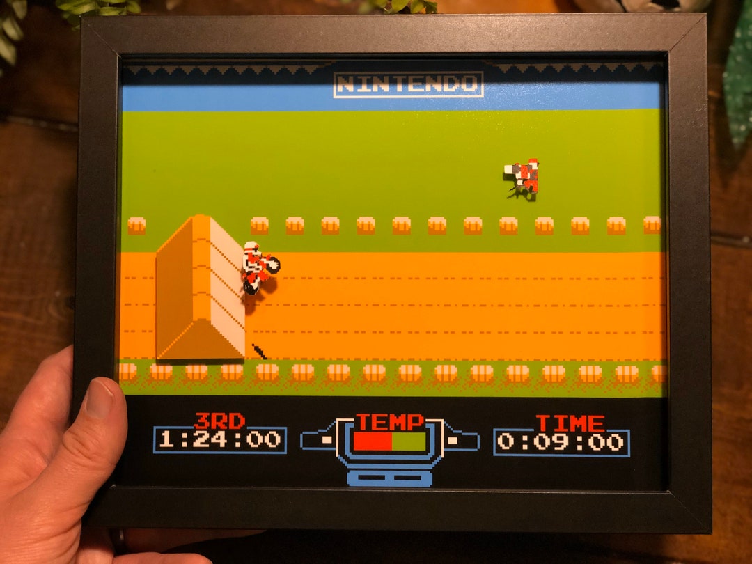 Excitebike 3D Shadow Box | 8x10 NES Racing Art | Retro Nintendo Wall ...
