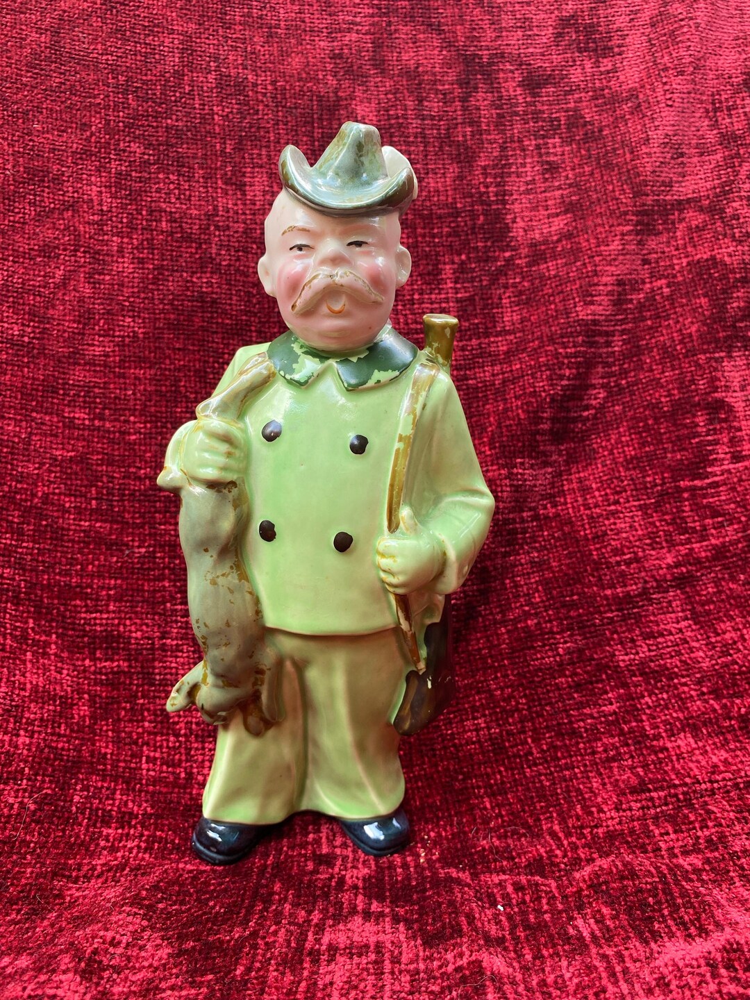 Vintage German Ceramic Brandy Liquor Decanter Hunter Holding Rabbit and ...