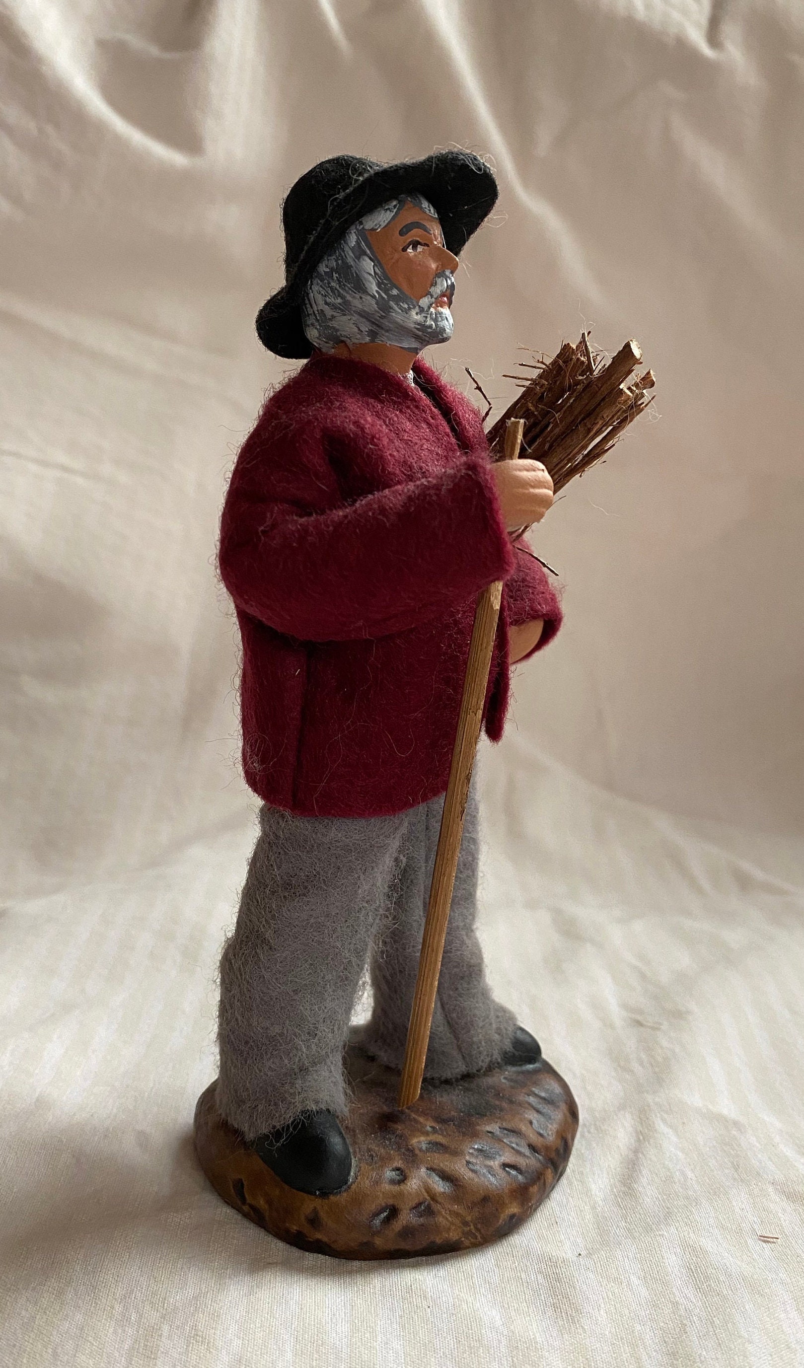 Vintage Terra Cotta French Santon Figure Man Carrying Wood Signed ...