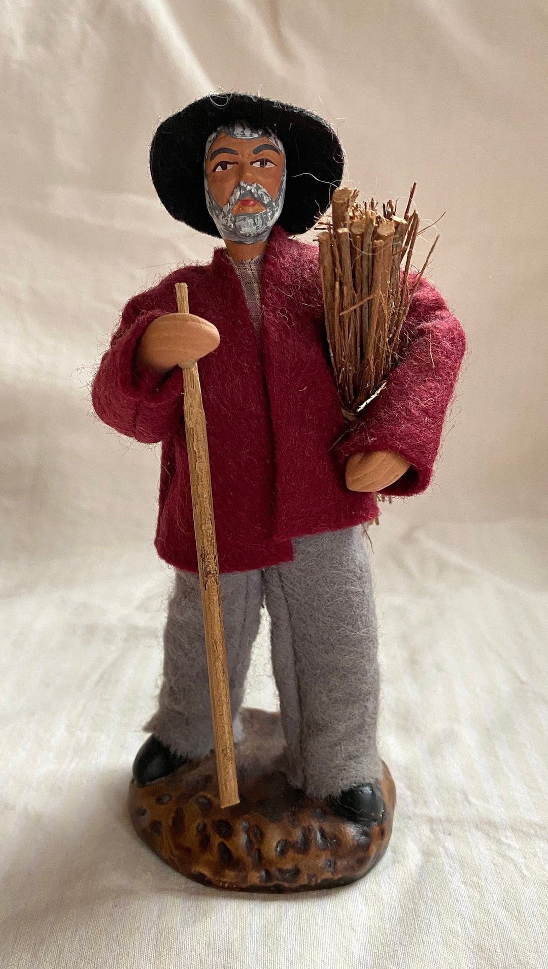 Vintage Terra Cotta French Santon Figure Man Carrying Wood Signed ...