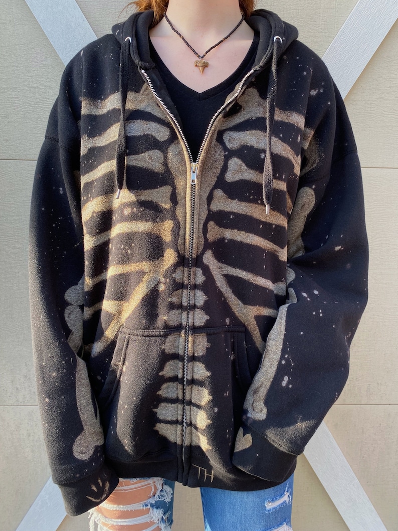 SKELEHOODIE Bleached Skeleton Zip-up Hoodie | Etsy
