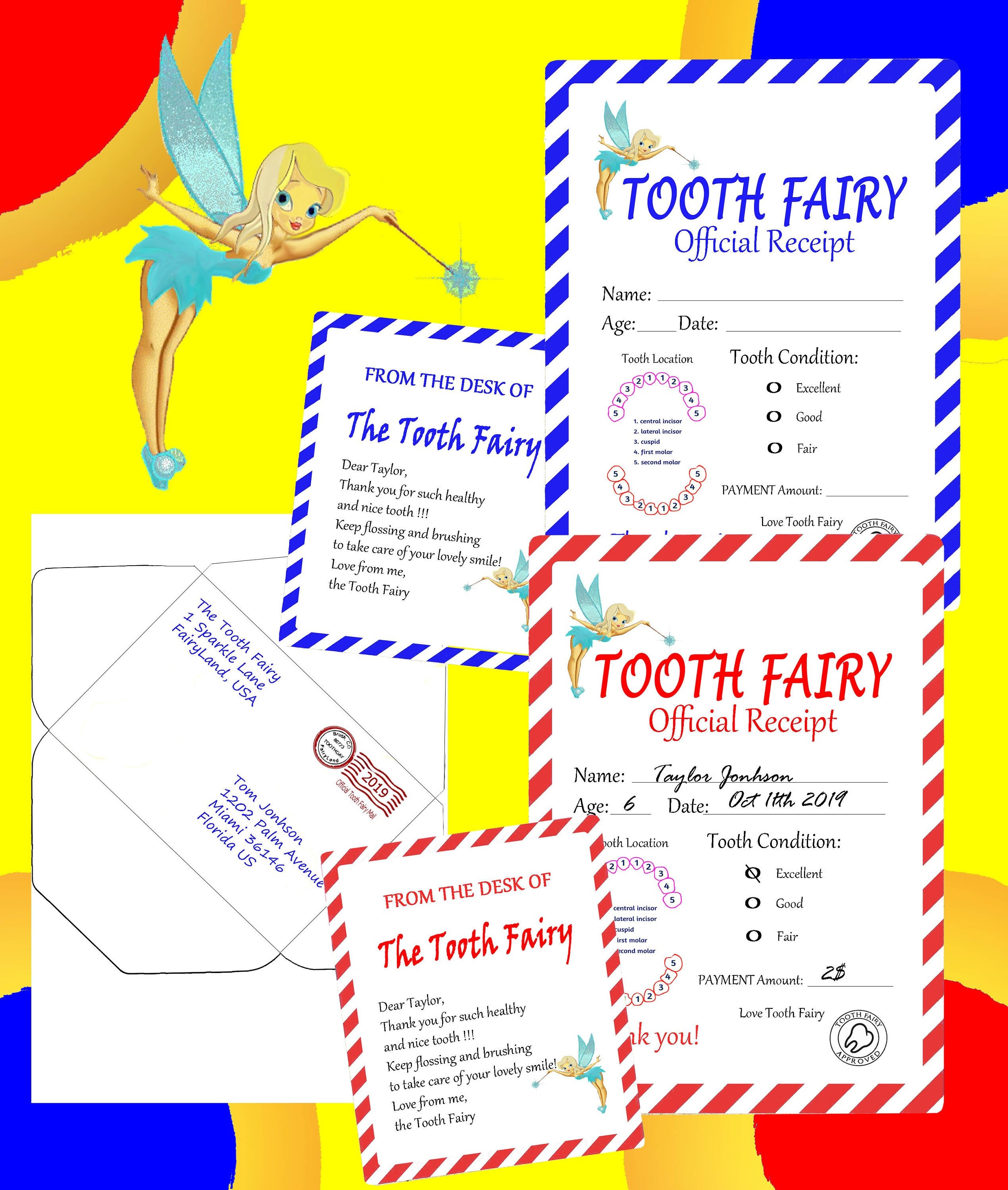 Tooth Fairy Letter Receipt Tooth Fairy Set Certificate Tooth Fairy ...