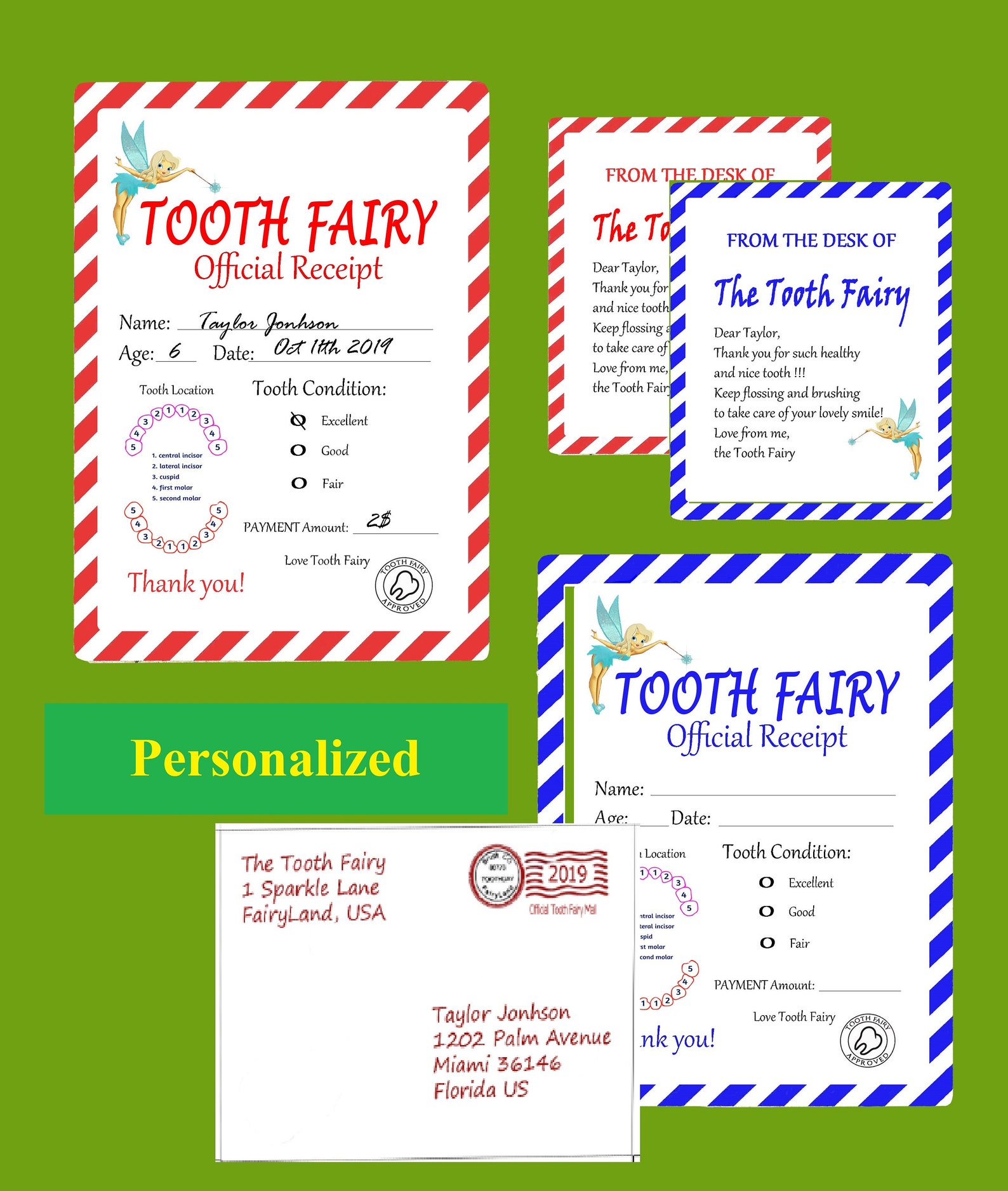 Tooth Fairy Letter Receipt Tooth Fairy Set Certificate Tooth Fairy ...