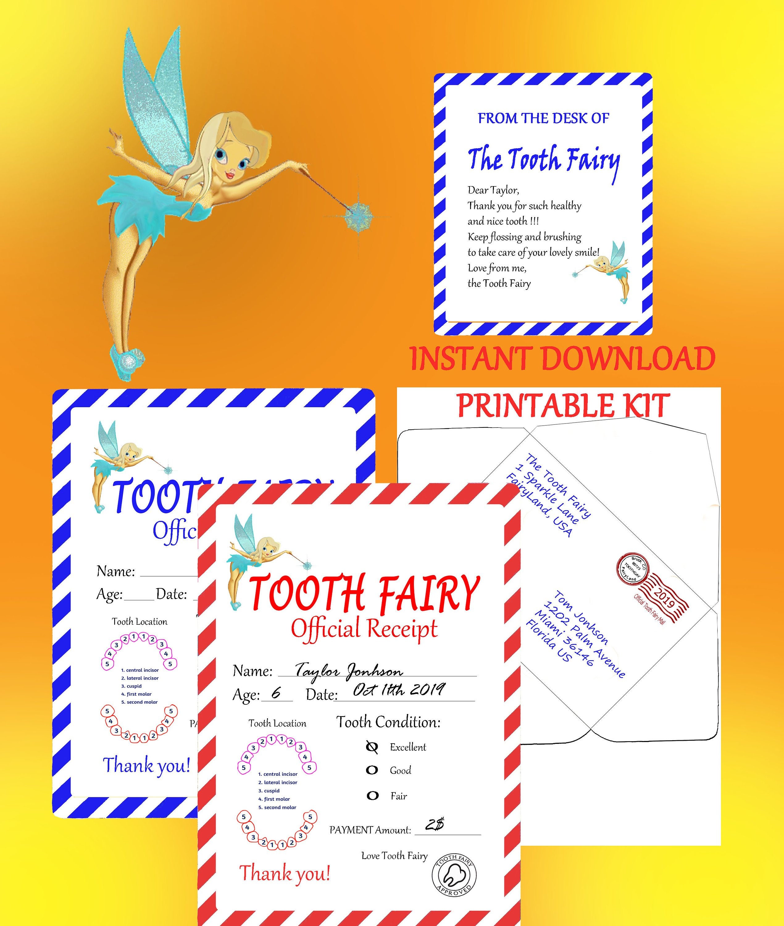 Tooth Fairy Receipt, Tooth Fairy Printable Boys and Girls, Tooth Fairy ...