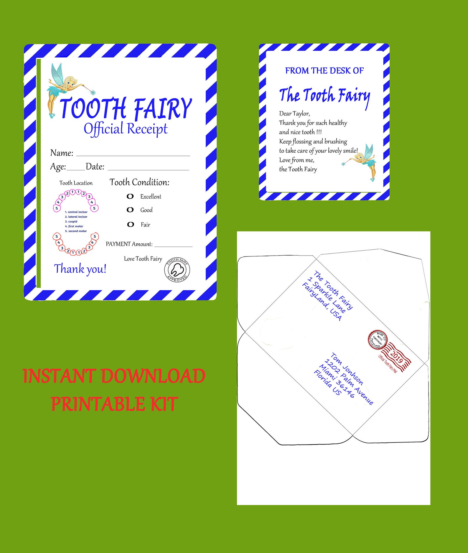 tooth-fairy-letter-receipt-tooth-fairy-set-certificate-tooth-etsy