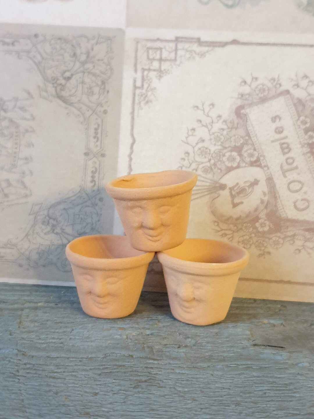 Miniature Set of 3 Ceramic Pots With Face - Wizard Fantasy Witch ...