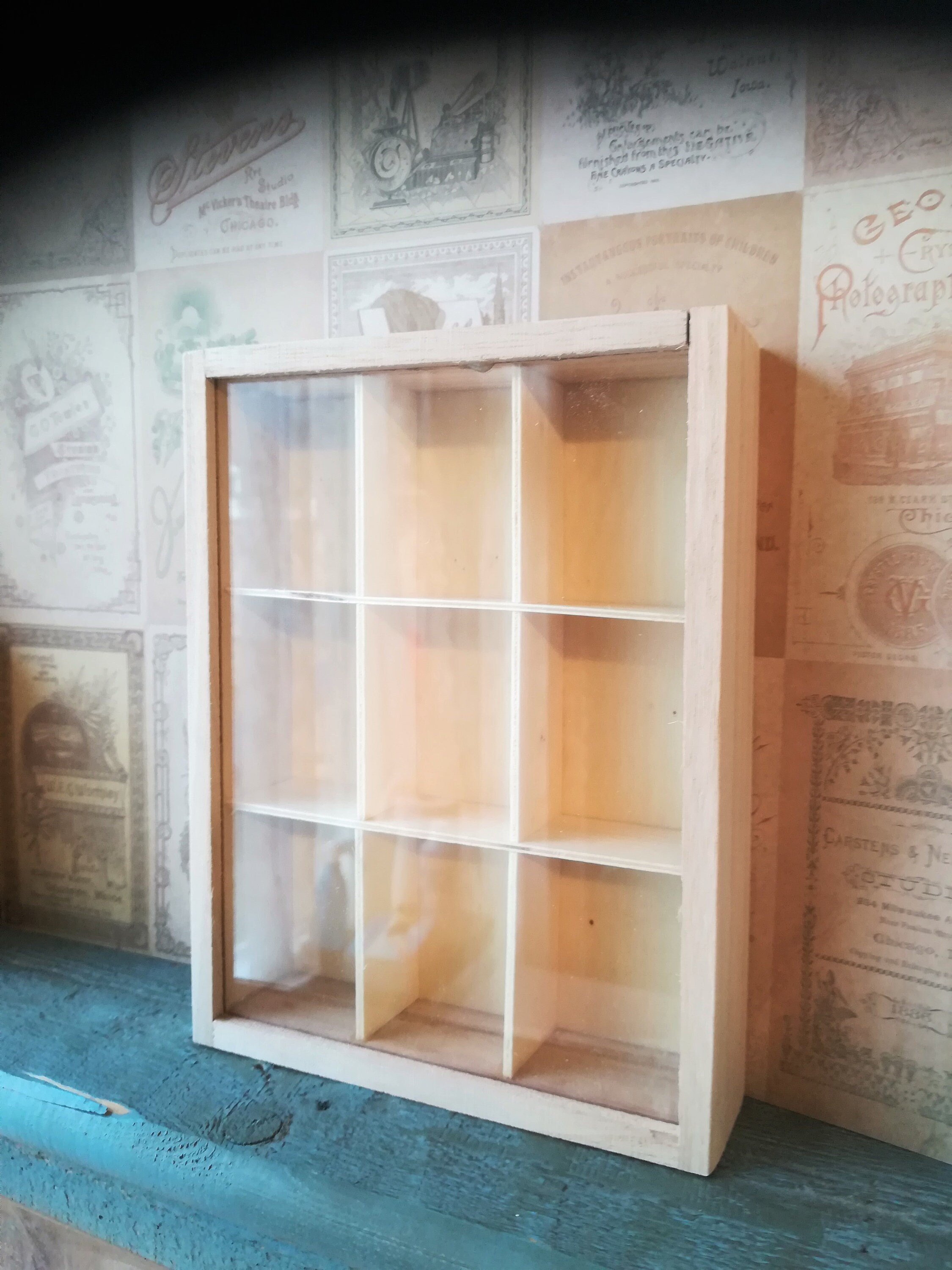 Wooden Display Box 9 Compartments. With a Glass Sliding Lid | Etsy UK