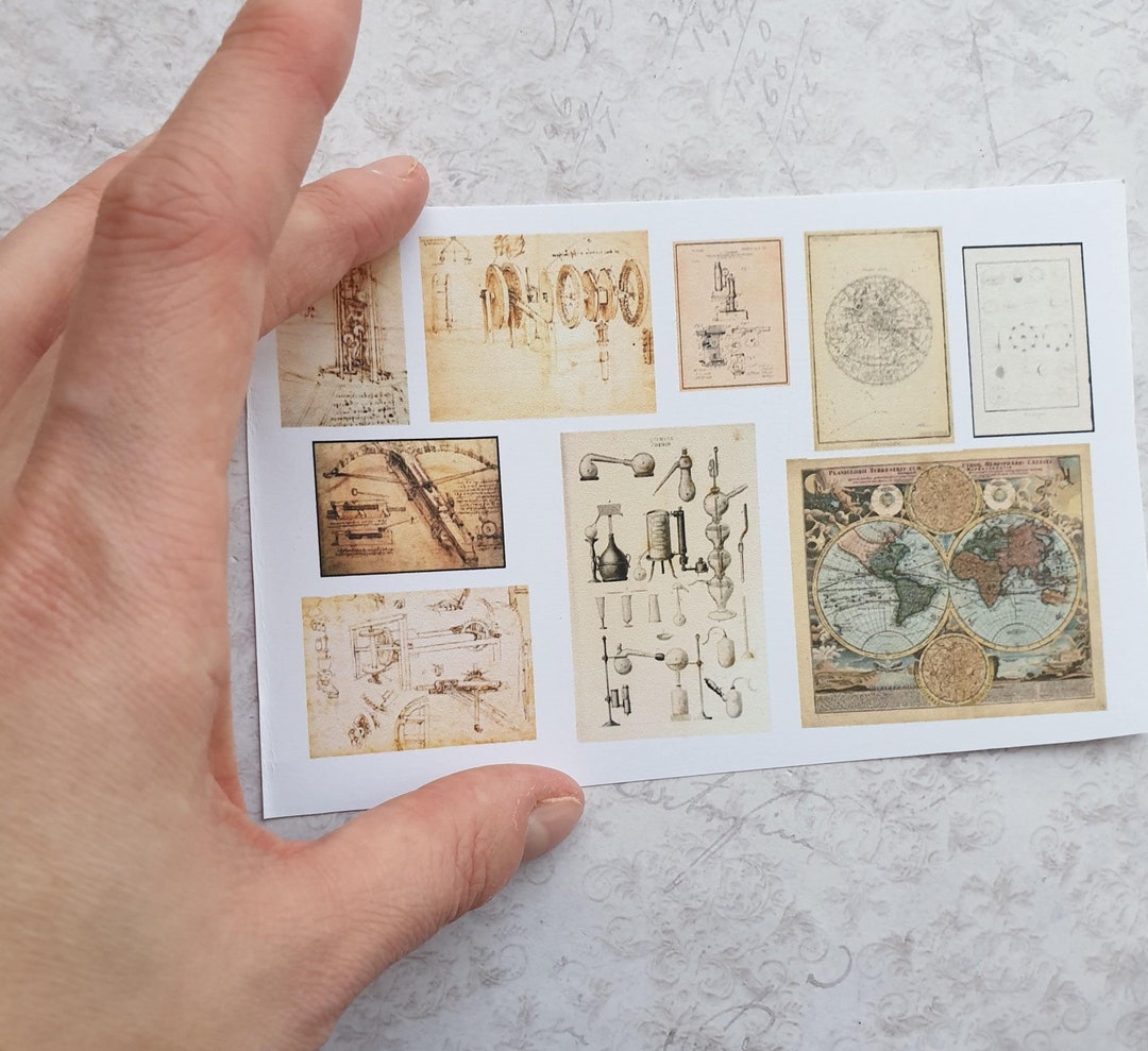 NO DIGITAL , Real PAPER Sheet With Antique Drawings Professor Scientist ...